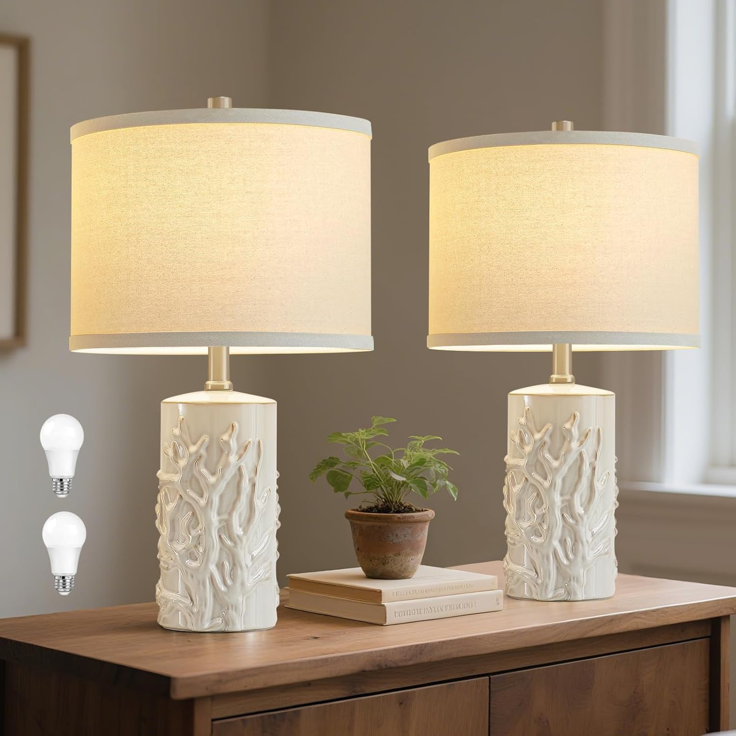 21" Modern Ceramic Table Lamps Set of 2 for Living Room White Desk ...