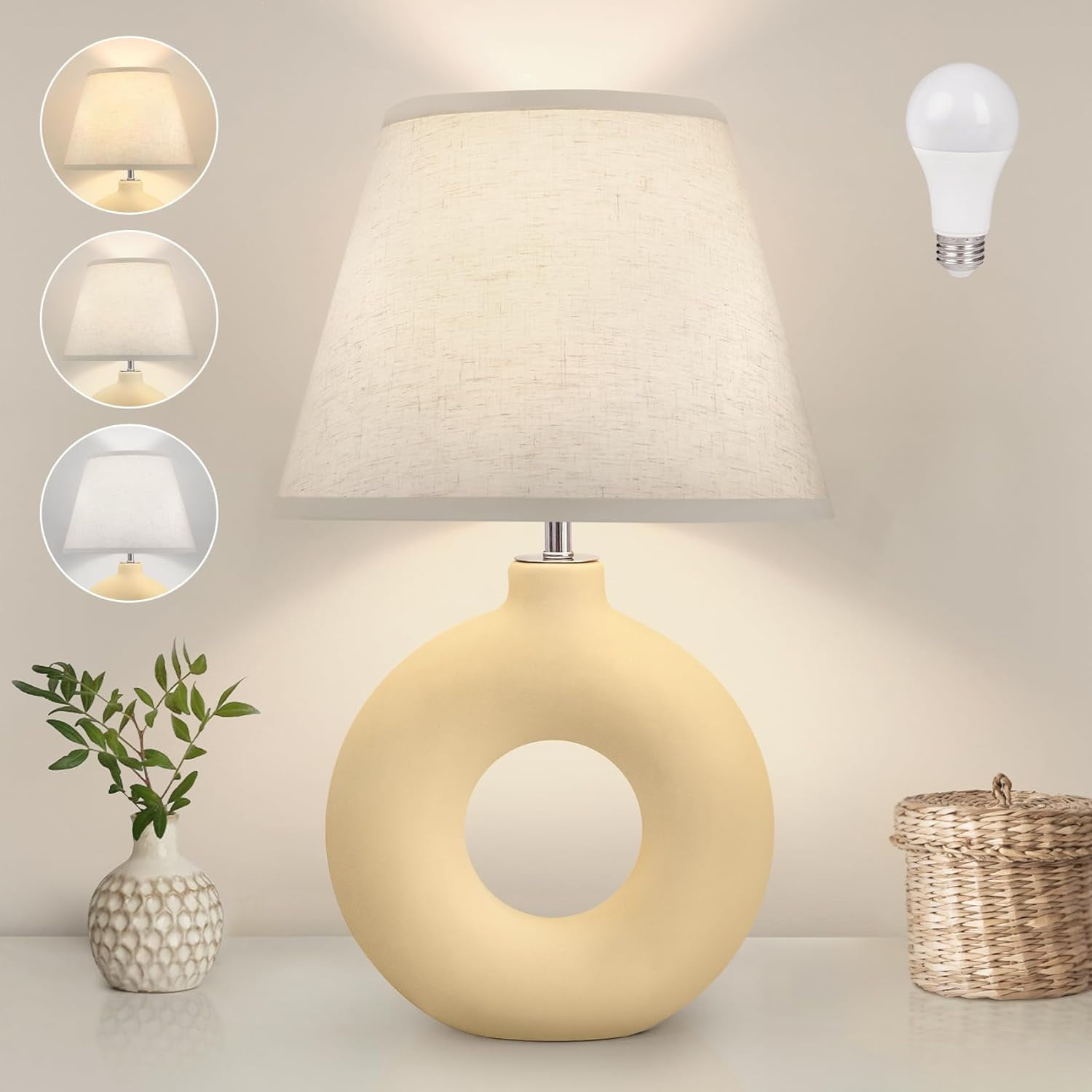 21" Modern Yellow Ceramic Table Lamp for Living Room Bedroom, Bedside ...