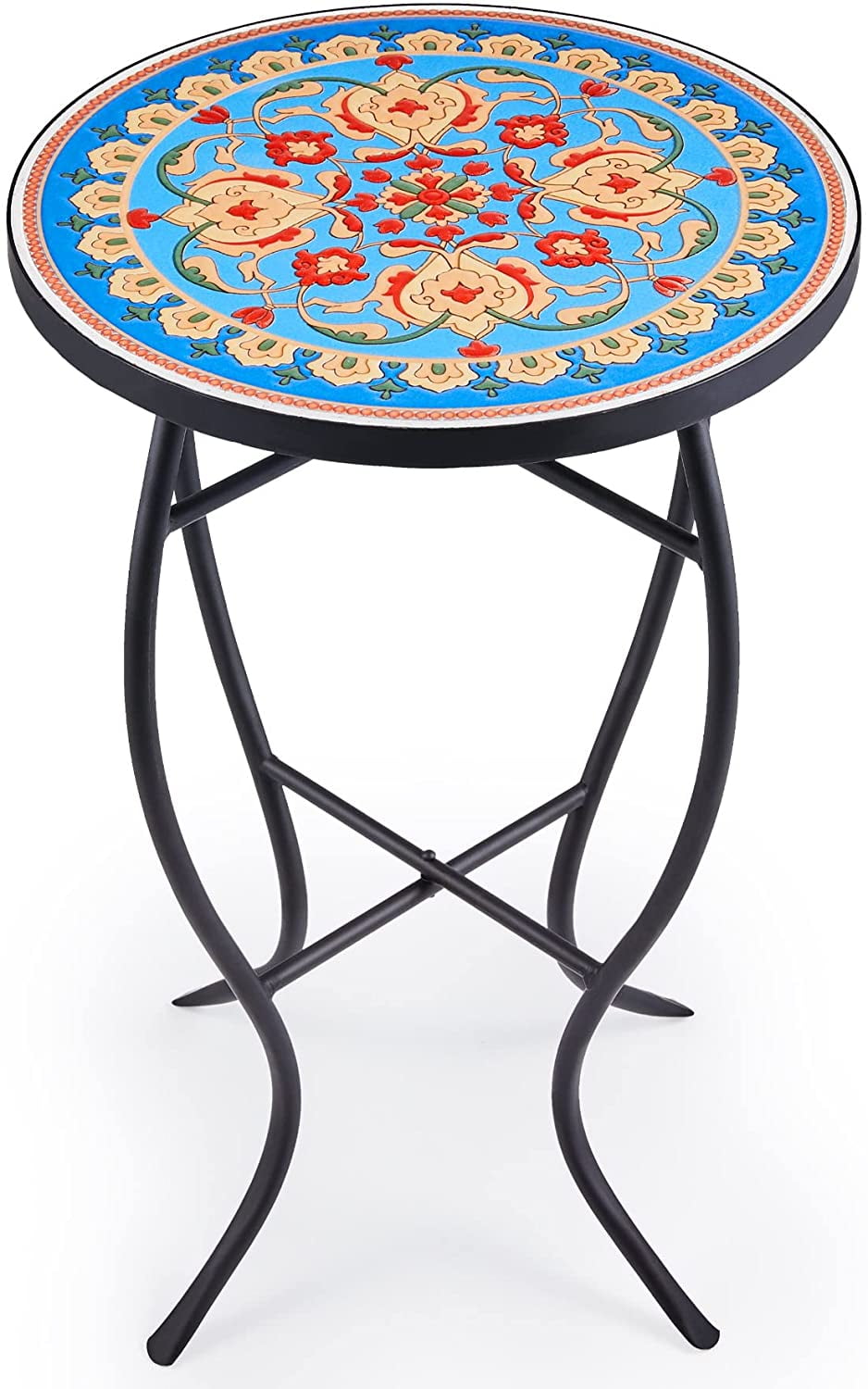 21" Mosaic Plant Stand, 14 Inch Round Side Table with Ceramic Tile Top ...