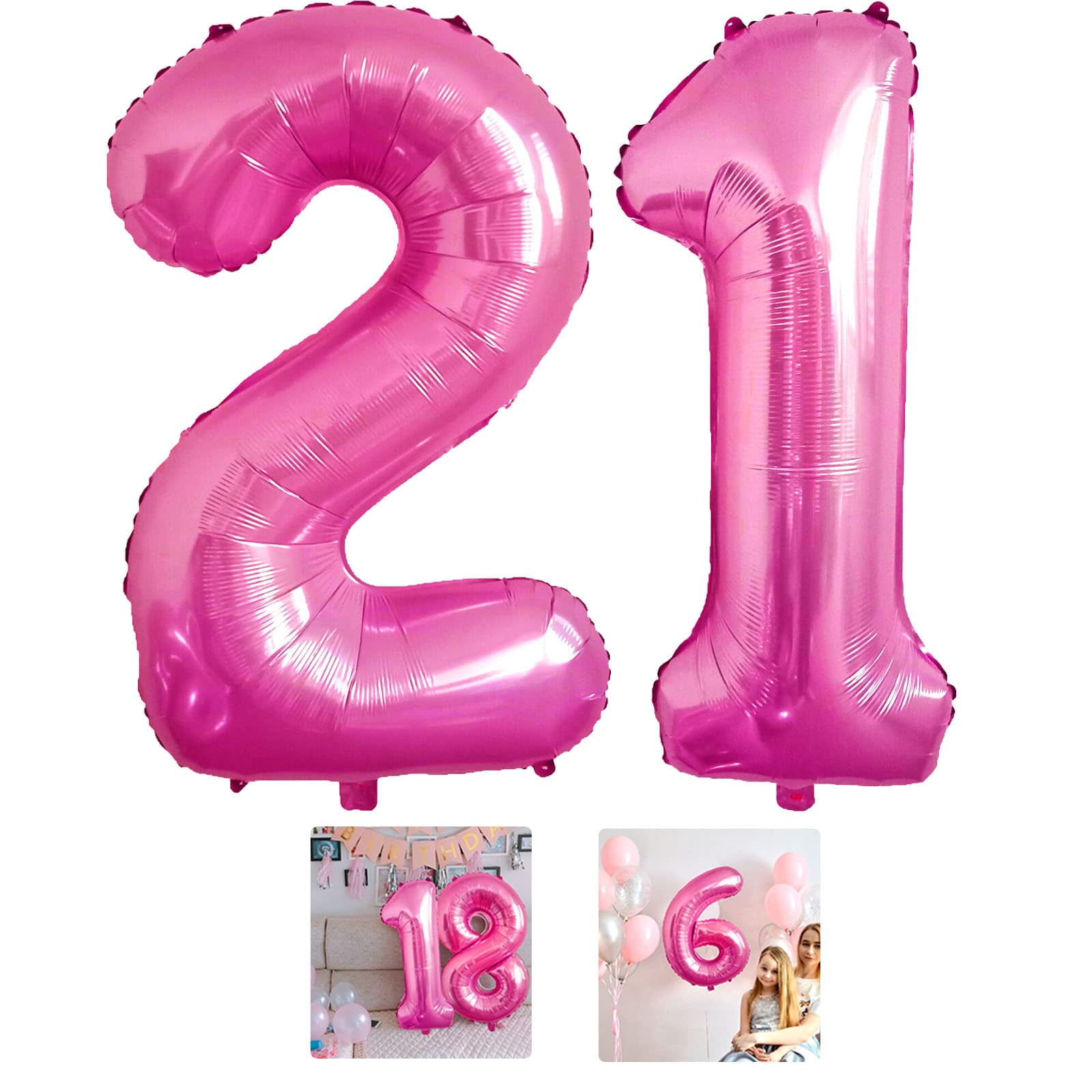 21 Number Balloon Pink CM31 40 inch Big Foil Mylar 21st Balloons for 21 ...