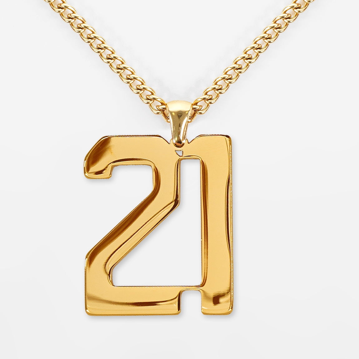 21 Number Pendant with Chain Necklace - Gold Plated Stainless Steel ...