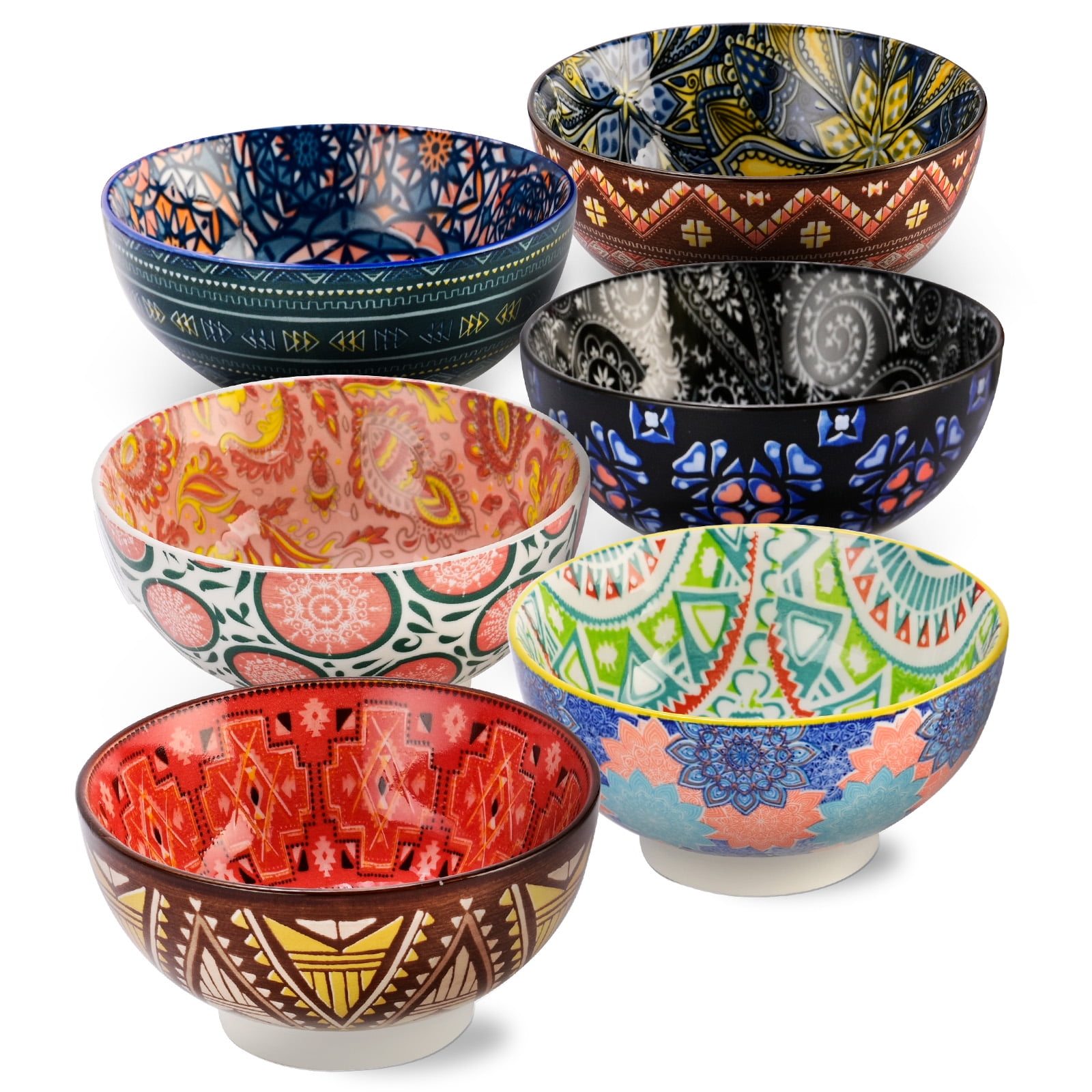Jiansu furni 21 OZ Ceramic Soup Bowls, Porcelain Set of 6, Colorful ...