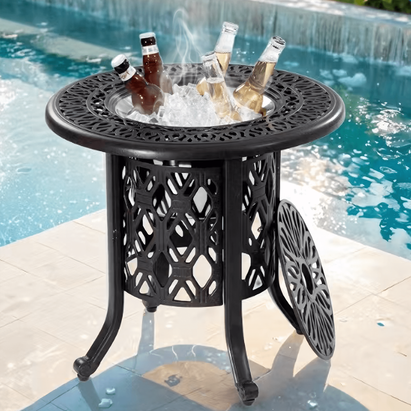21" Outdoor Cool Bar Table, Cast Aluminium Patio 2.6 Gallon Beer and ...