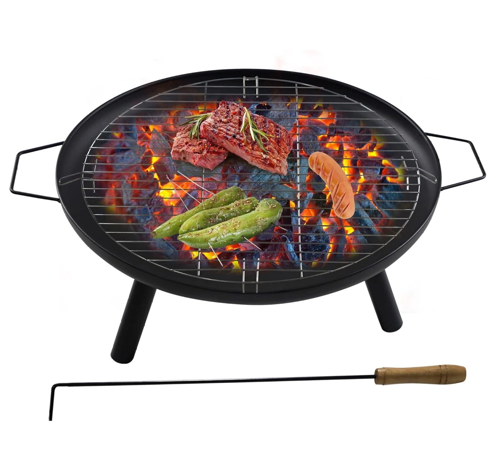 , 21'' Outdoor Patio Steel Wood Burning BBQ Grill Firepit Bowl with ...