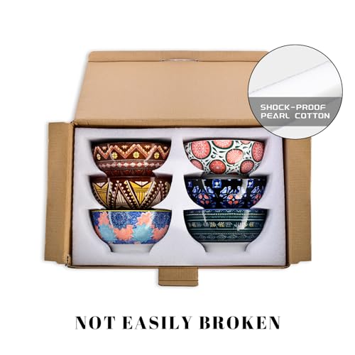 21 Oz Ceramic Soup Bowls Set Of 6, Colorful Porcelain Bowls For Cereal ...