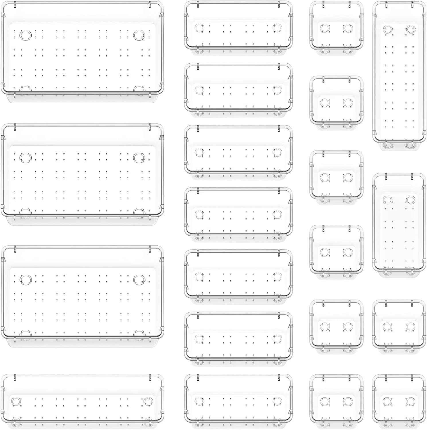 21 PCS Drawer Organizer Set Clear Plastic Desk Drawer Dividers Trays ...