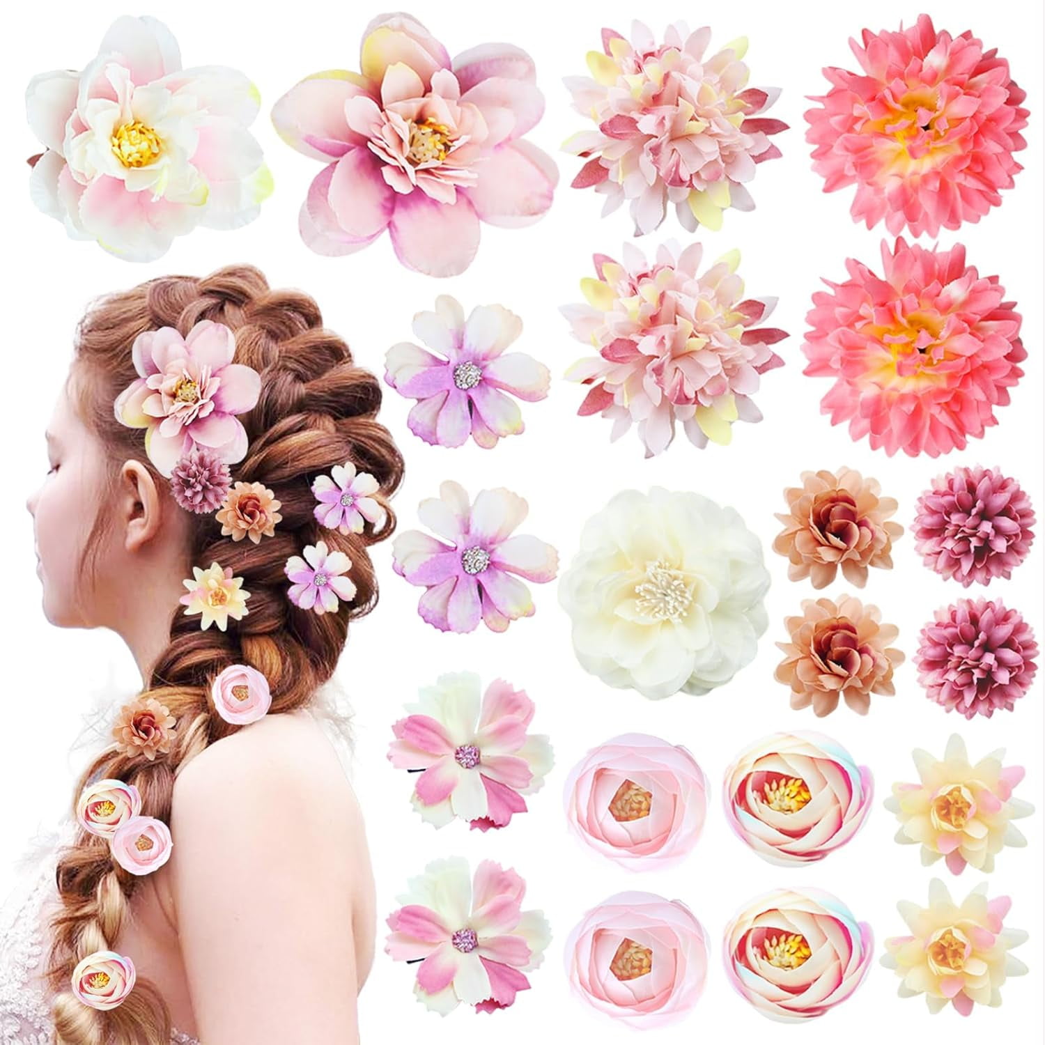 21 PCS Flowers Hair Accessories for Women and Girls Boho Hair Barrettes ...