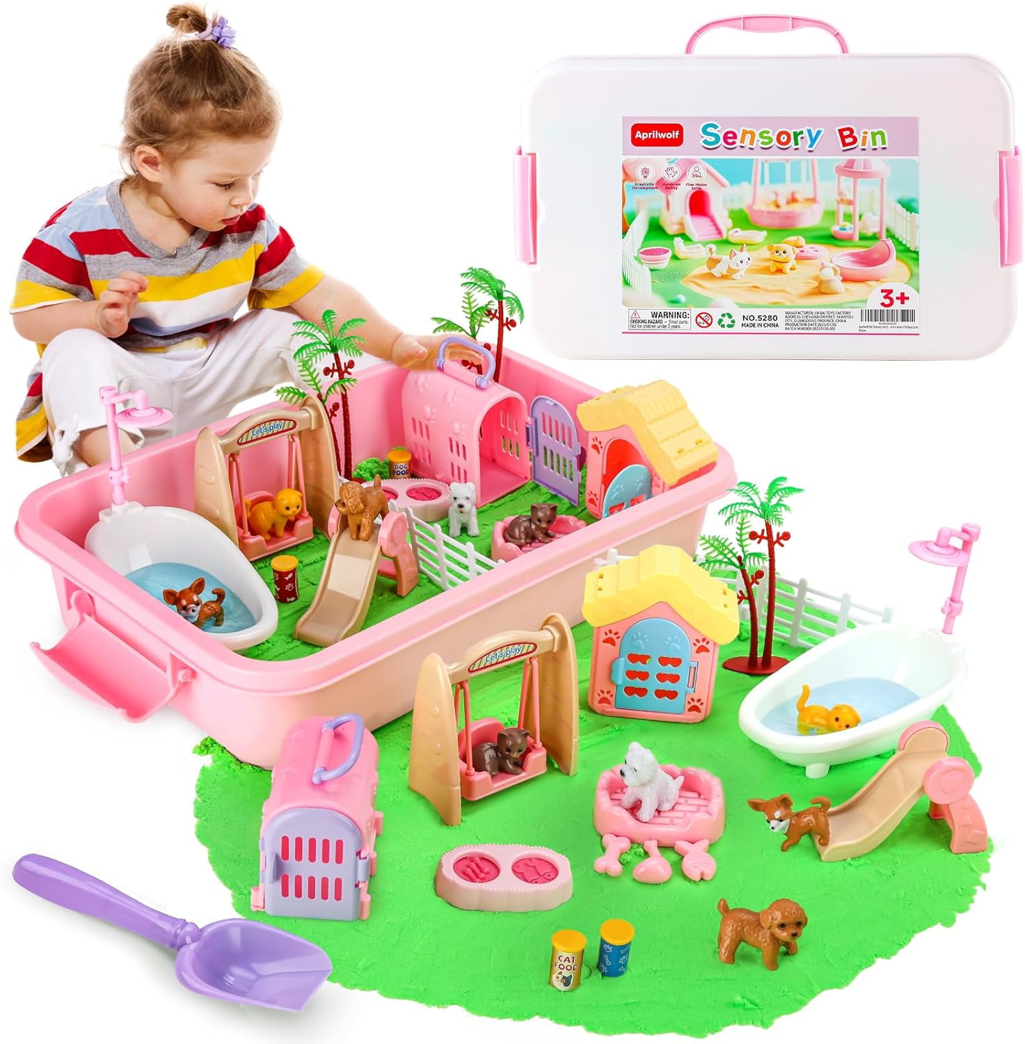 21 PCS Pet Sensory Bin, Dog & Cat Sandbox with Sand & Box, Play Sand ...