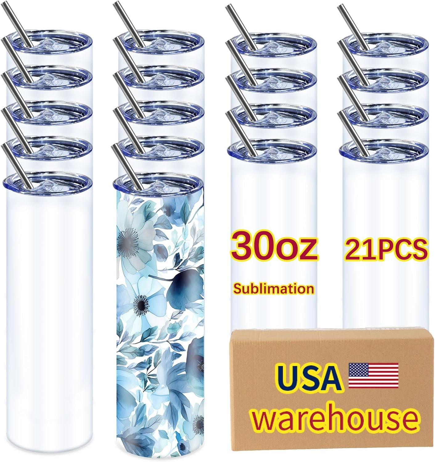 21 Pack 30 oz Sublimation Skinny Straight Tumbler,Sublimation Tumblers ...