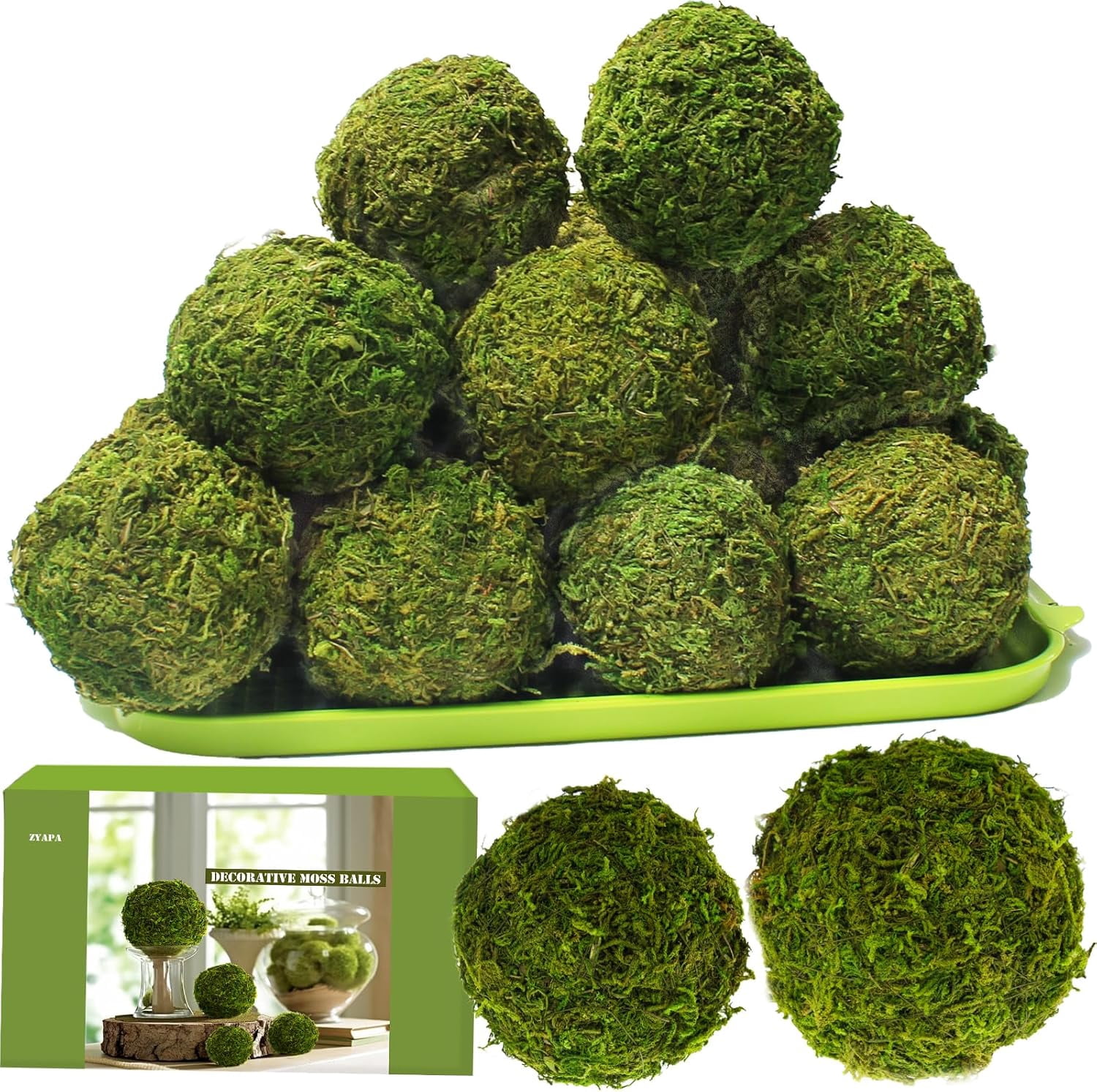 21 Pack Green Moss Balls 8pcs 3.2" Decorative Balls for Bowls Filler ...