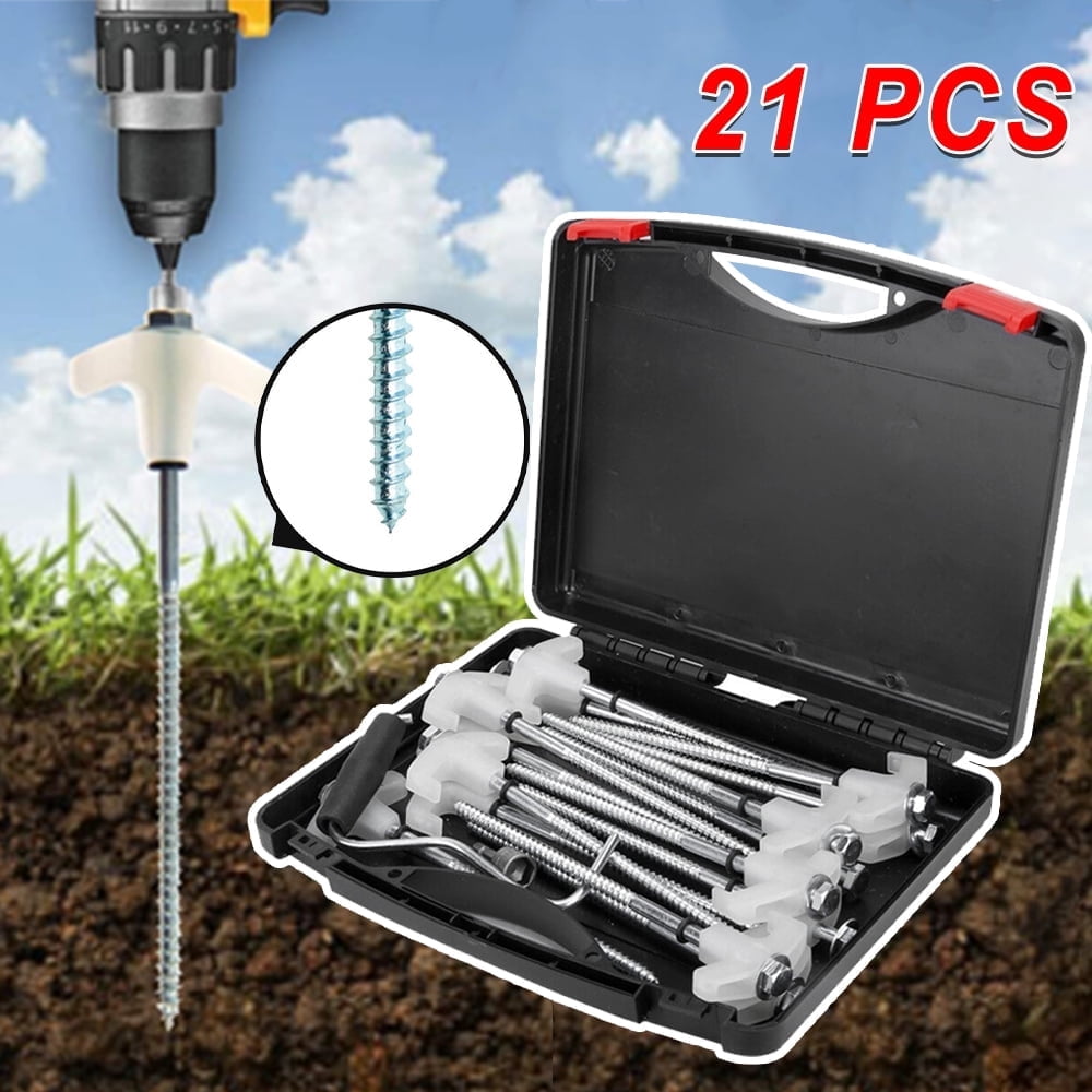 21-Pack 8" Metal Screw Tent Stakes with Hex Tool & Case (Glow-in-the ...