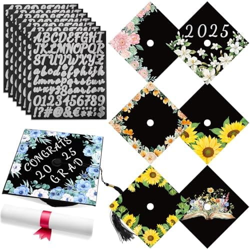21 Pcs DIY Graduation Cap Topper Sticker Flower Design Motivational ...