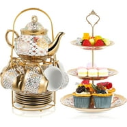 SLLINGLUO Fancy 20 Pieces Tea Cup and Saucers Set with Metal Stand ...