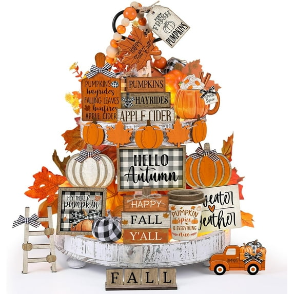 21 Pcs Fall Thanksgiving Tiered Tray Decoration Set Thanksgiving Table ...