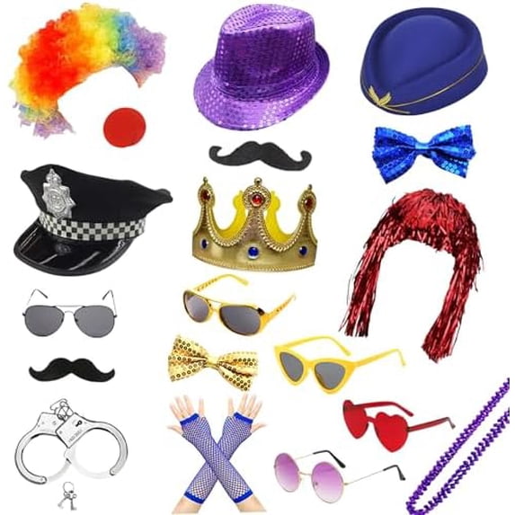 21 Pcs Funny Party Photo Booth Props – Hats/Glasses, Wedding/Cosplay ...