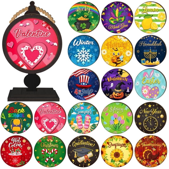 21 Pcs Interchangeable Table Decor Wooden Seasonal Table Centerpieces ...