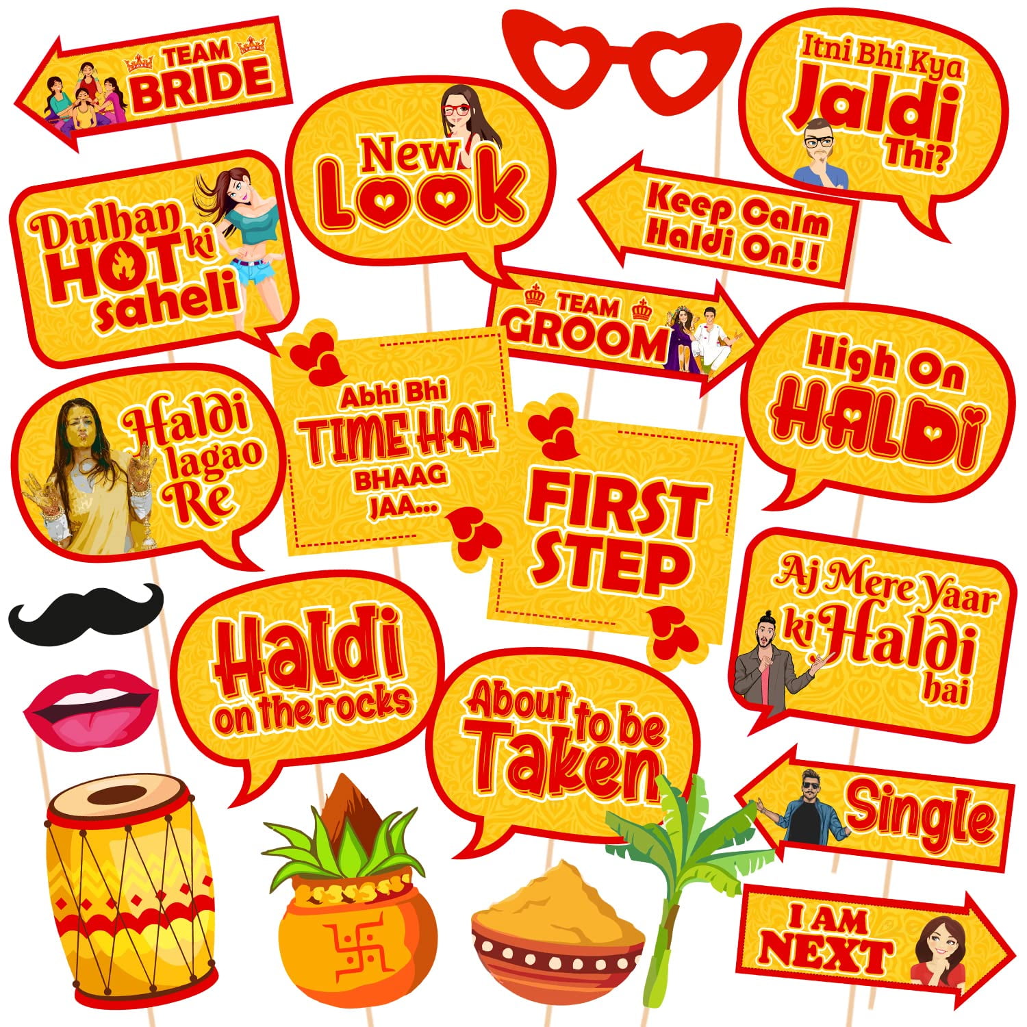 21 Pcs Mehandi Props for Photoshoot ,Marriage Props for Wedding,Haldi ...