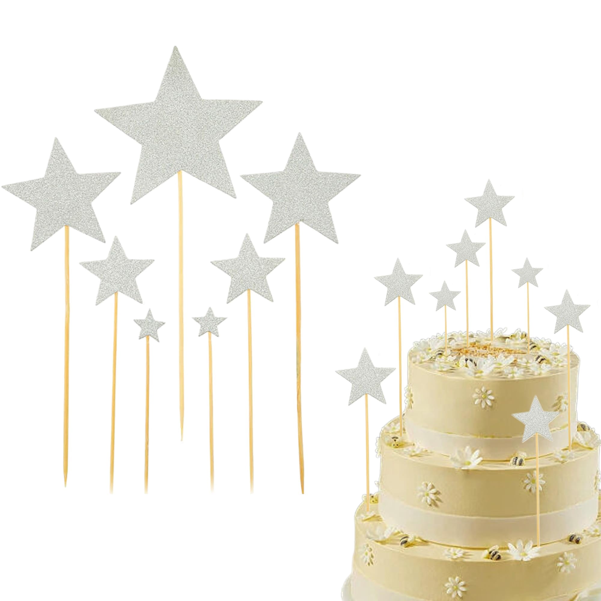 21 Pcs Star Cake Toppers, Pentagram Star H2FSDBirthday Decorations ...