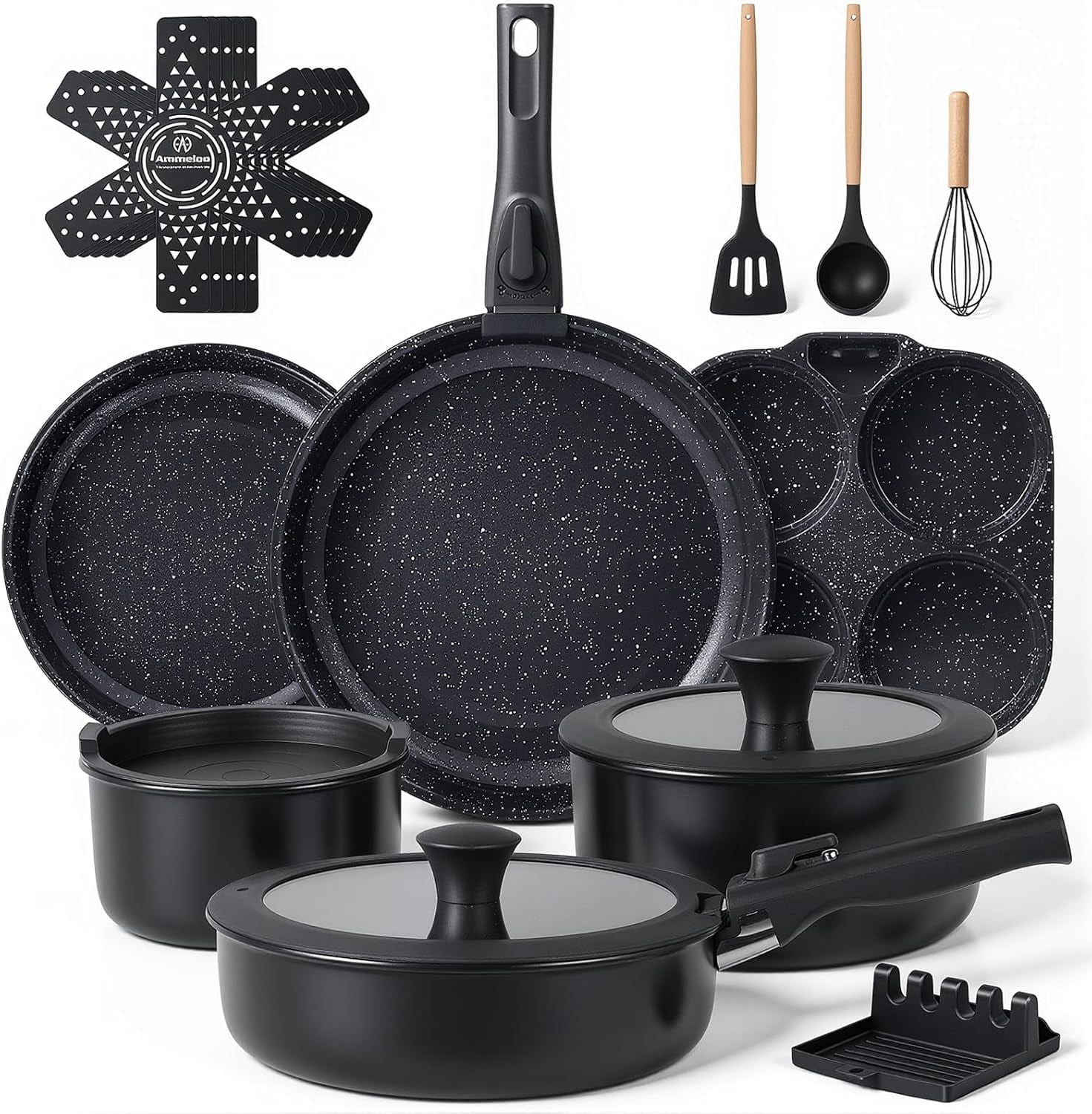 21-Piece Ceramic Pots and Pans Set Non Stick with Detachable Handles ...