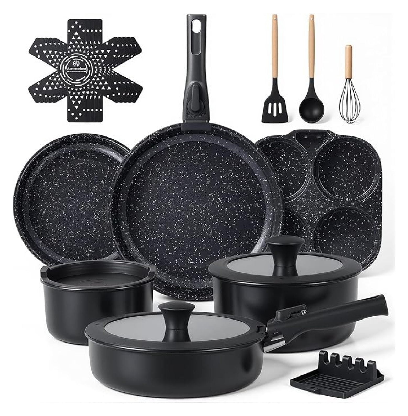 21-Piece Ceramic Pots and Pans Set Non Stick with Detachable Handles ...