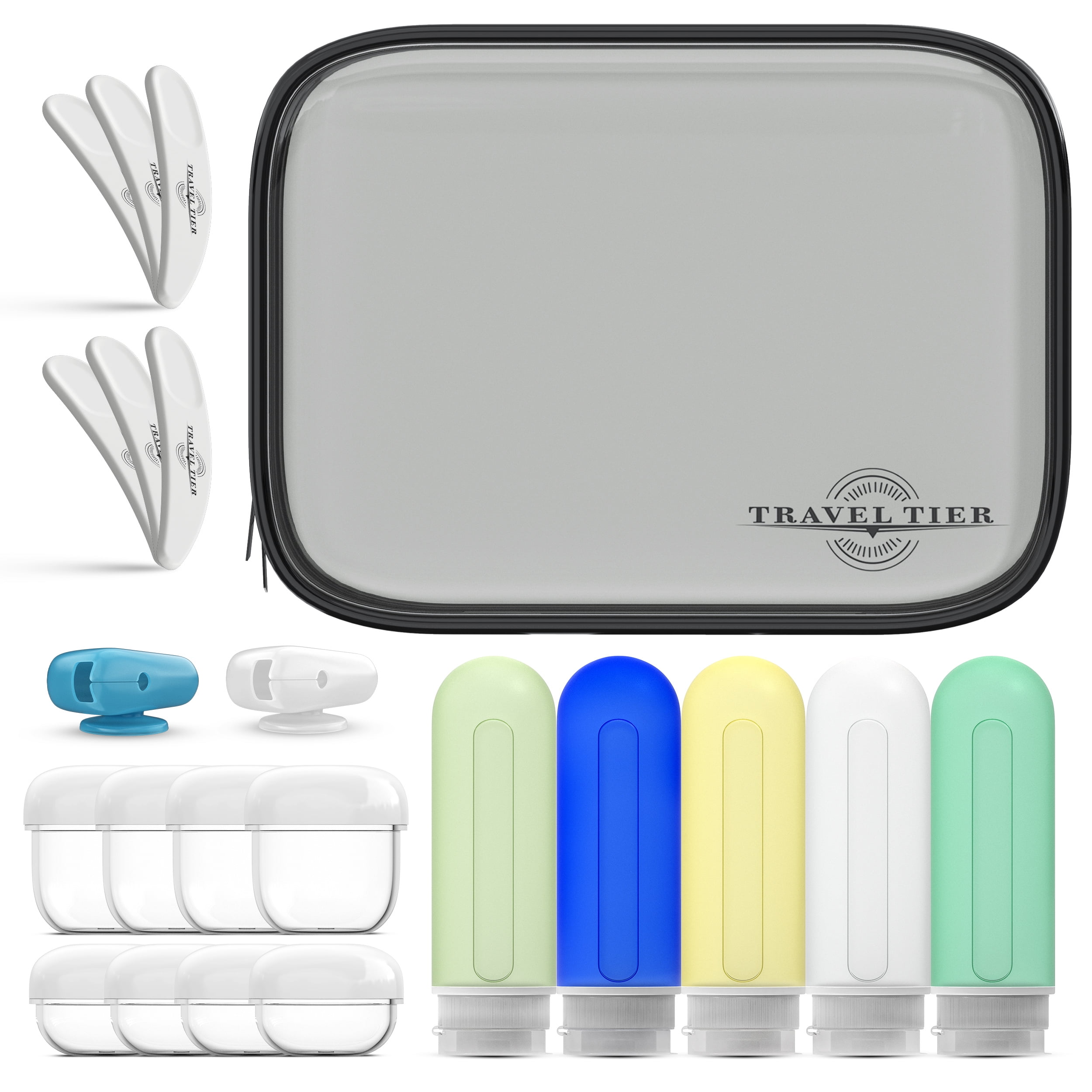 21 Piece Travel Kit with Silicone Bottles and TSA Approved Transparent ...