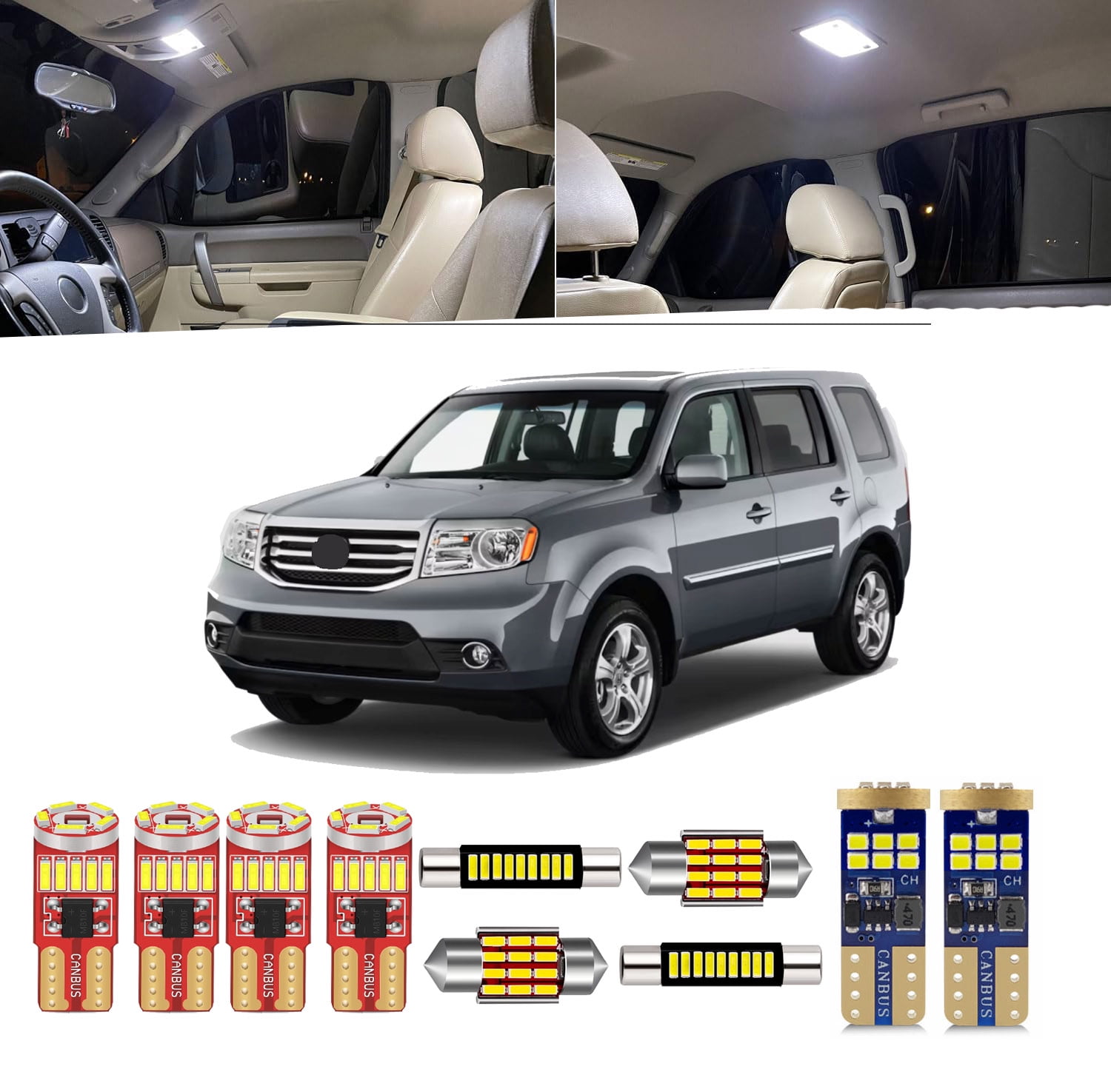 21-Pieces Interior LED Lights Kit for Honda Pilot 2009 2010 2011 2012 ...
