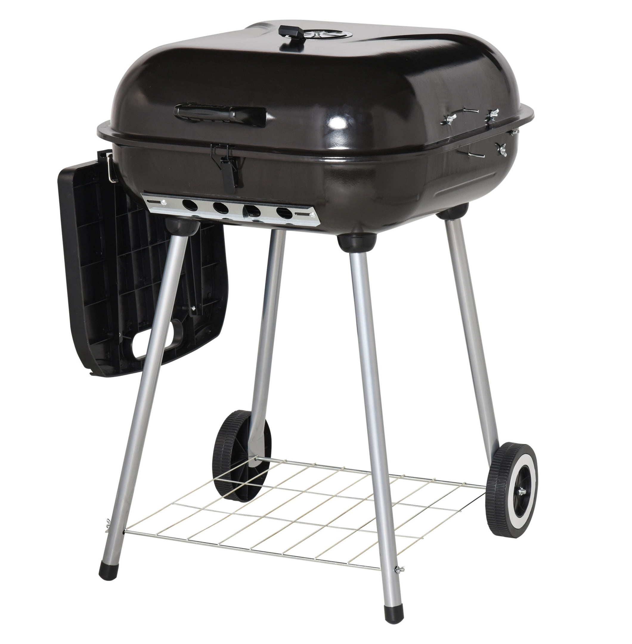 21" Portable Charcoal Grill with Wheels and Bottom Shelf, BBQ Smoker ...