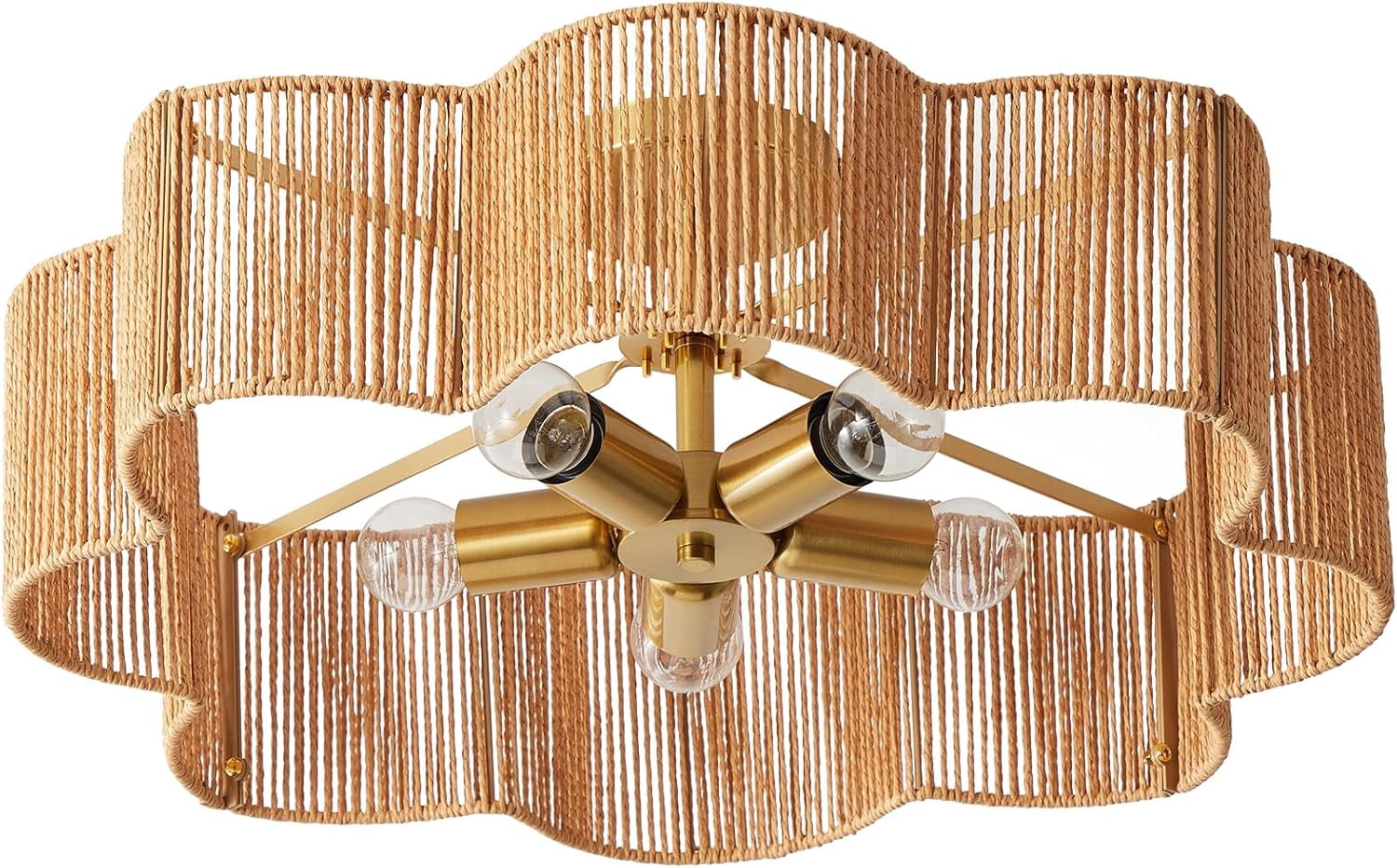 21” Rattan Light Fixtures Ceiling Light， Wicker Boho Chandelier with ...