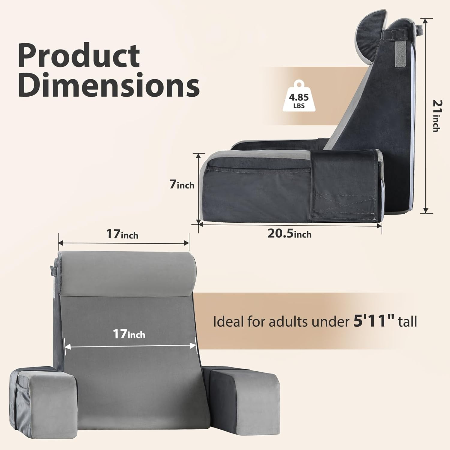 21" Reading Pillow for Sitting in Bed - 60 ° Ergonomic Wedge Back ...