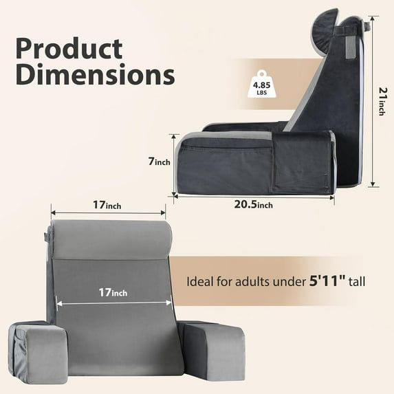 21" Reading Pillow for Sitting in Bed - 60 ° Ergonomic Wedge Back ...