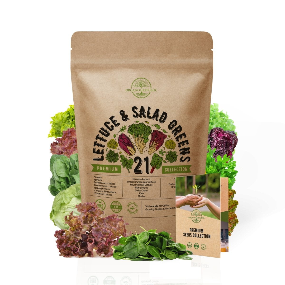 21 Heirloom Salad Greens & Kale Seeds - 10000+ Non GMO for Planting, Rare Vegetable Garden Seeds ...