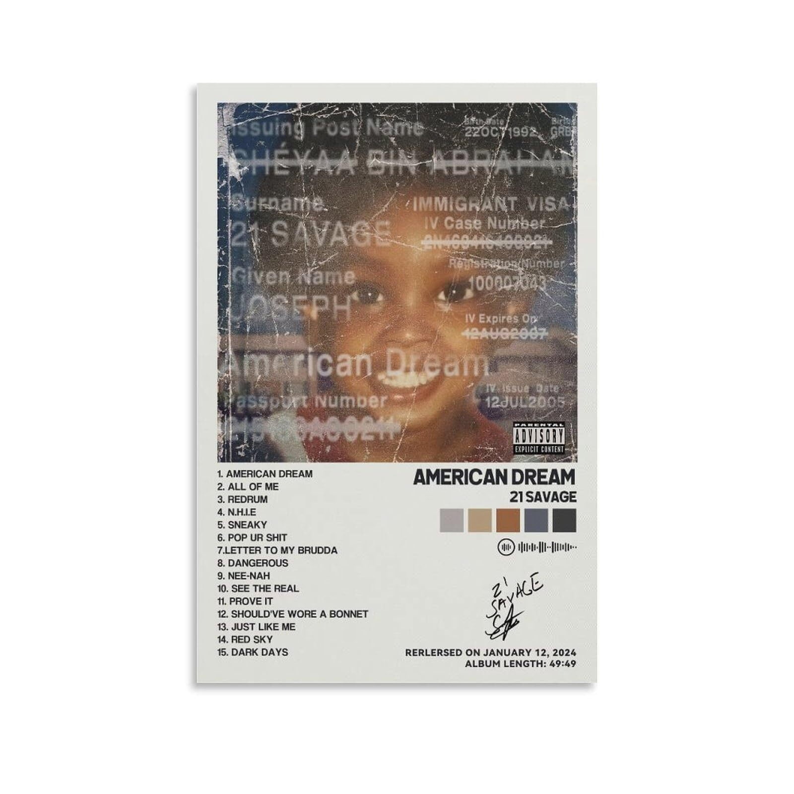 21 Savage - American Dream - Album Cover Poster Prints Canvas Wall Art ...