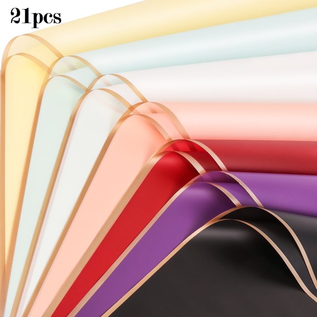 21 Sheets Gold Edge Flower Gift Wrap, 7 Colors Waterproof Floral Paper ...