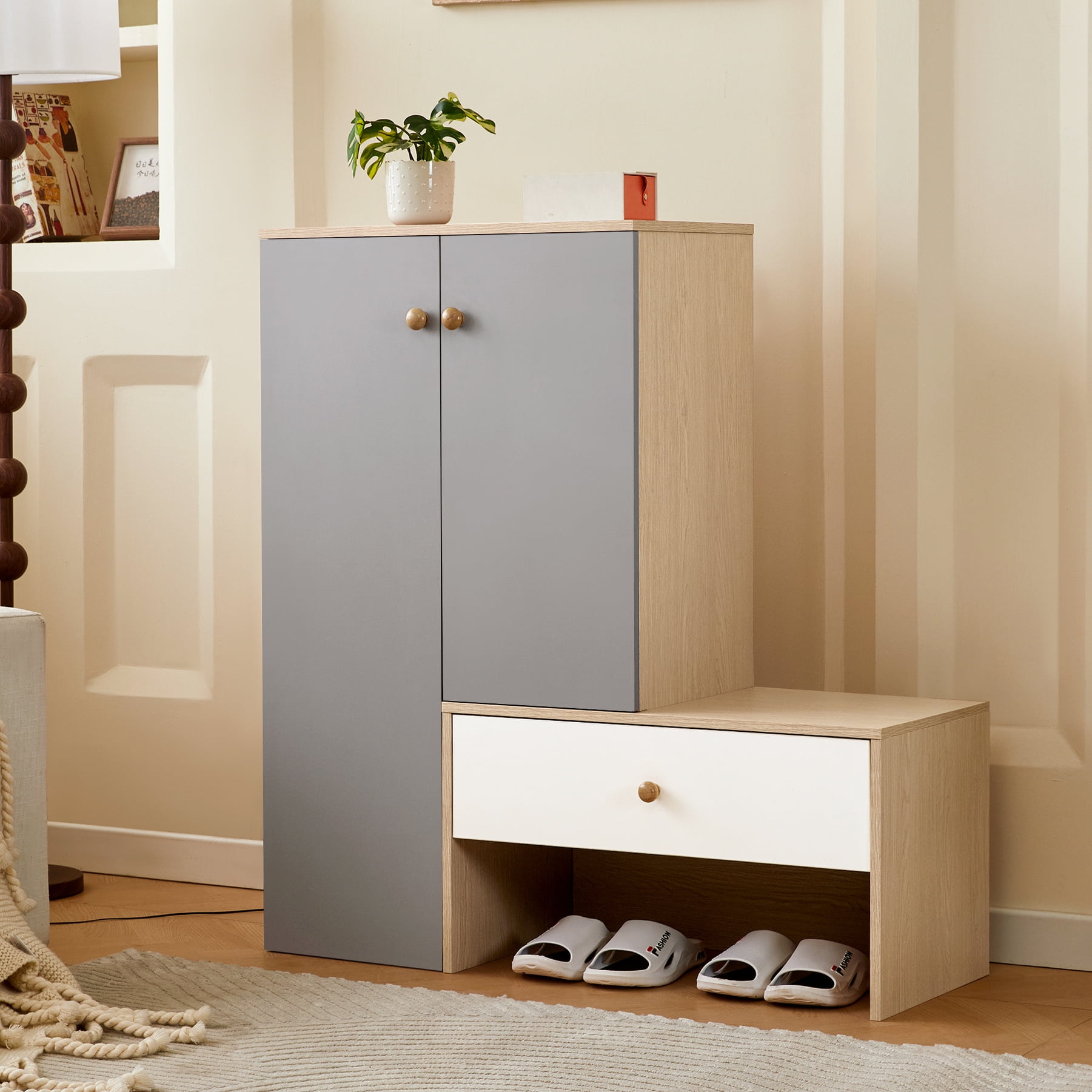 21 Shoe Storage Bench & Cabinet, Spacious For Entryway - Adjustable ...