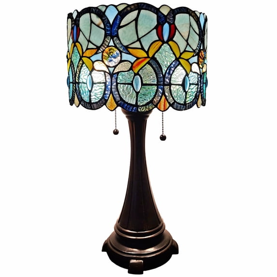 21" Stained Glass Two Light Jeweled Floral Drum Table Lamp - Walmart.com