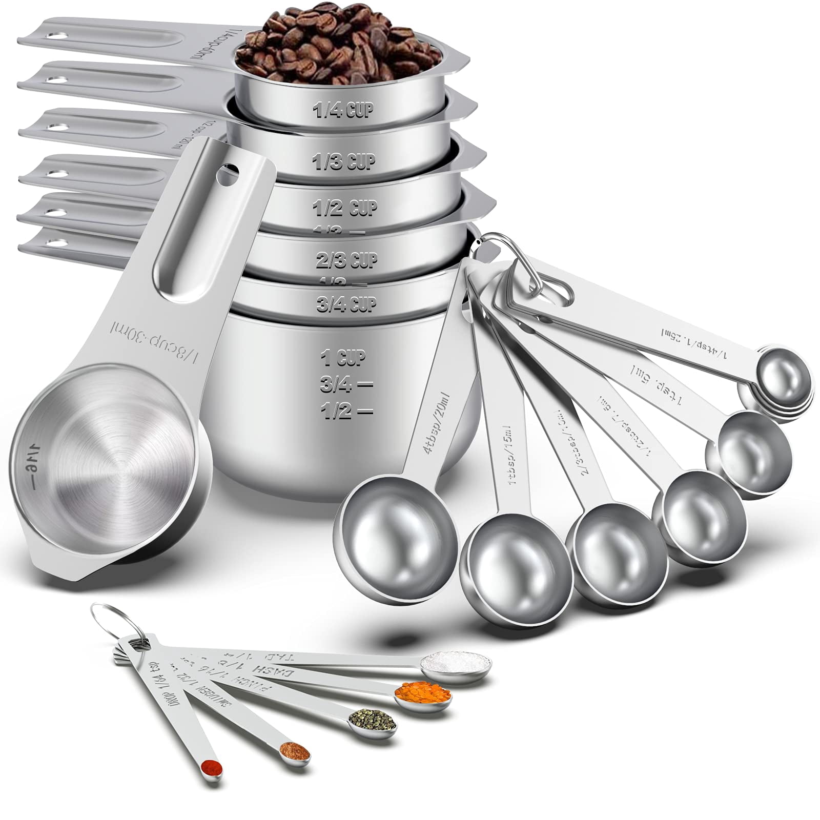 21 Stainless Steel Measuring Cups And Spoons Set Stackable Metal For ...