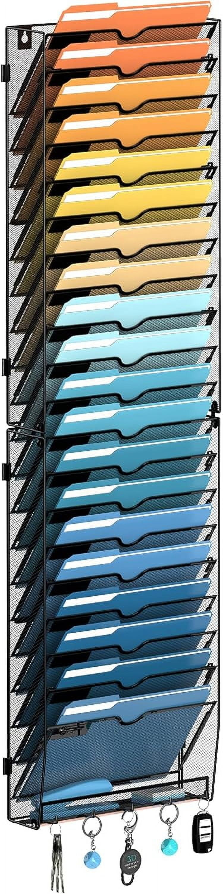 21-Tier Wall File Holder Organizer with Hooks, Mesh Hanging File ...