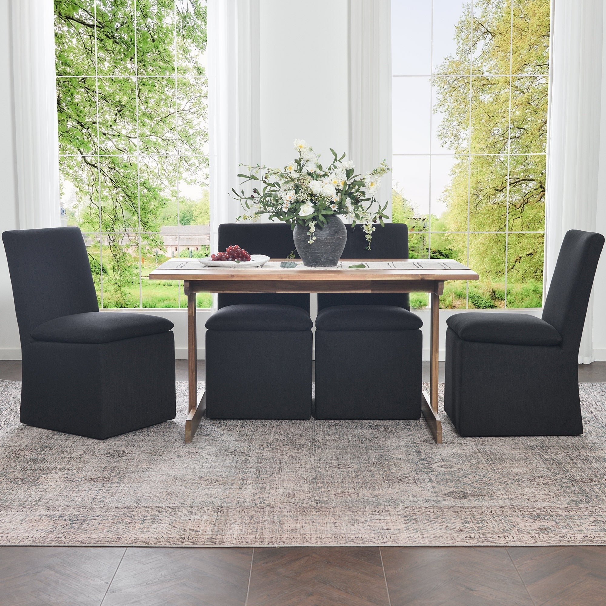 21" Wide Modern Dining Chairs with Casters Set of 4, Performance Fabric ...