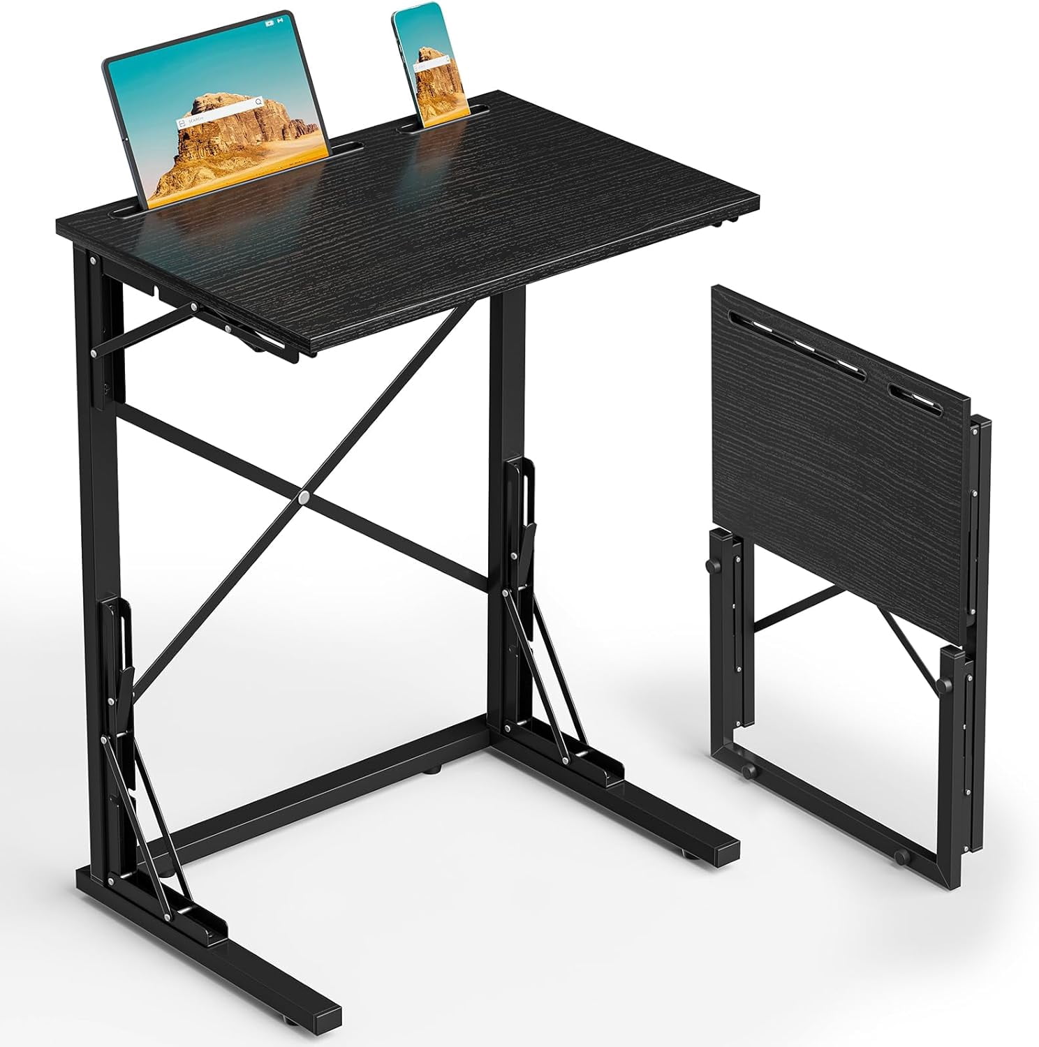 21''Wx28''H Folding TV Tray, Small C-Shaped End Table for Eating with ...