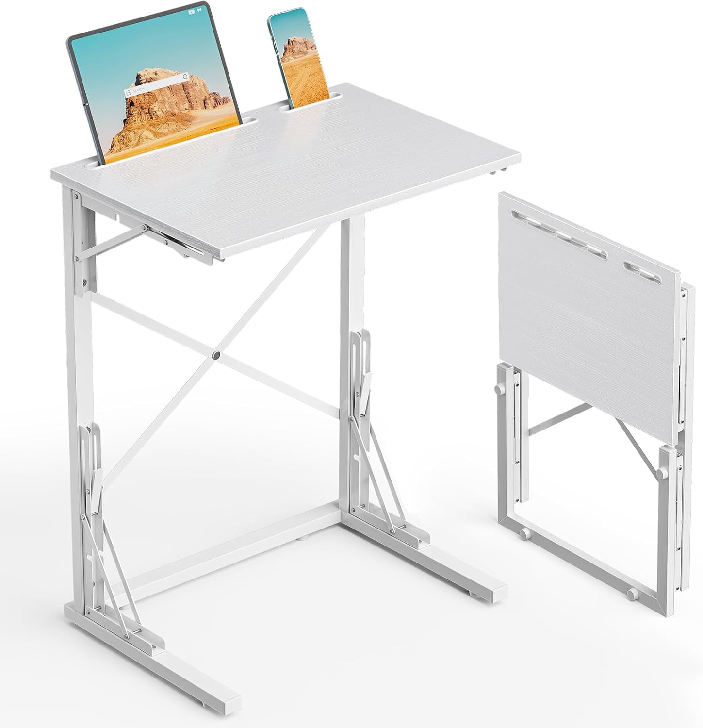 21''Wx28''H Folding TV Tray, Small Foldable C-Shaped End Table for ...