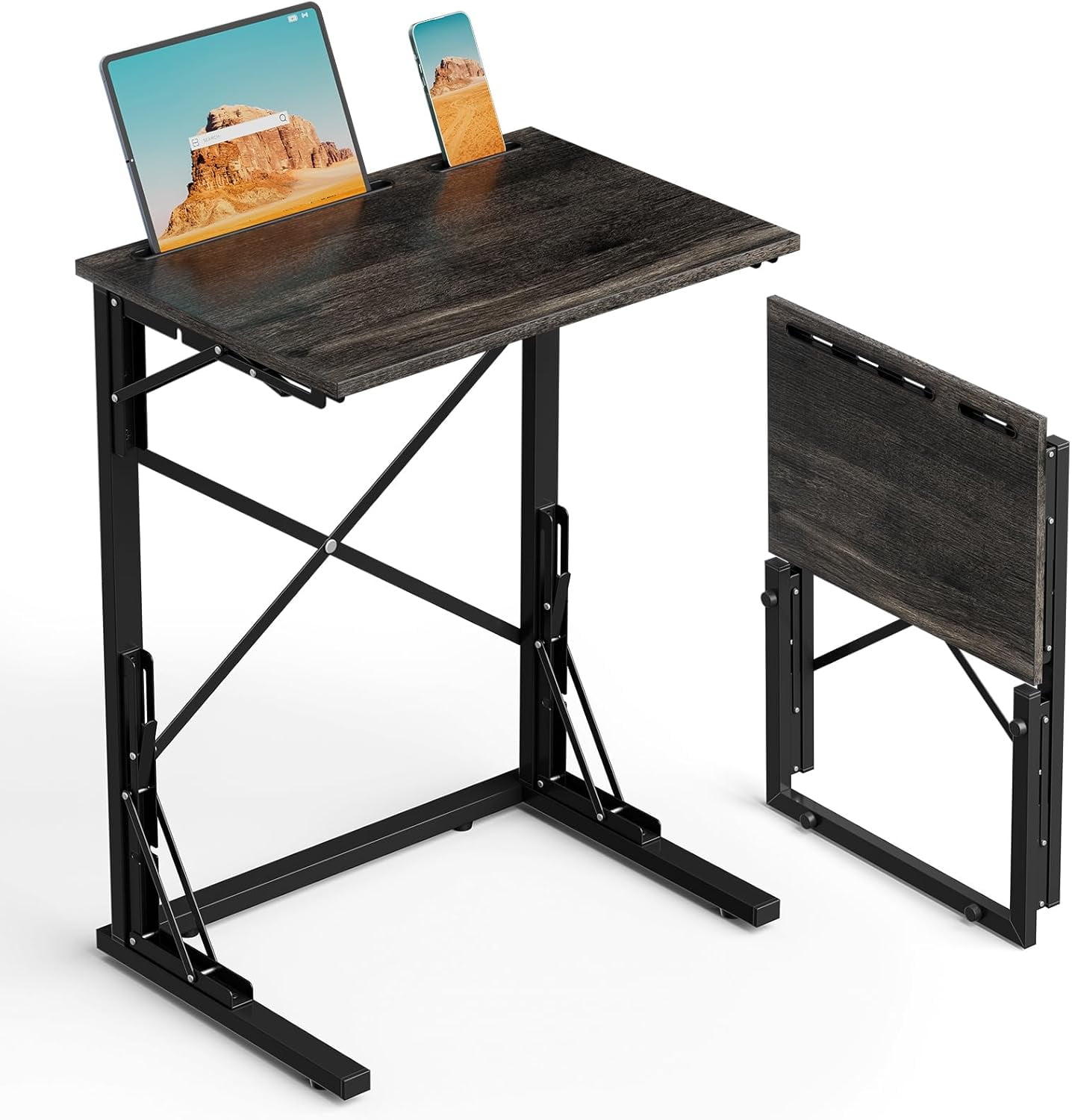 21''Wx28''H Folding TV Tray, Small Foldable C-Shaped End Table for ...