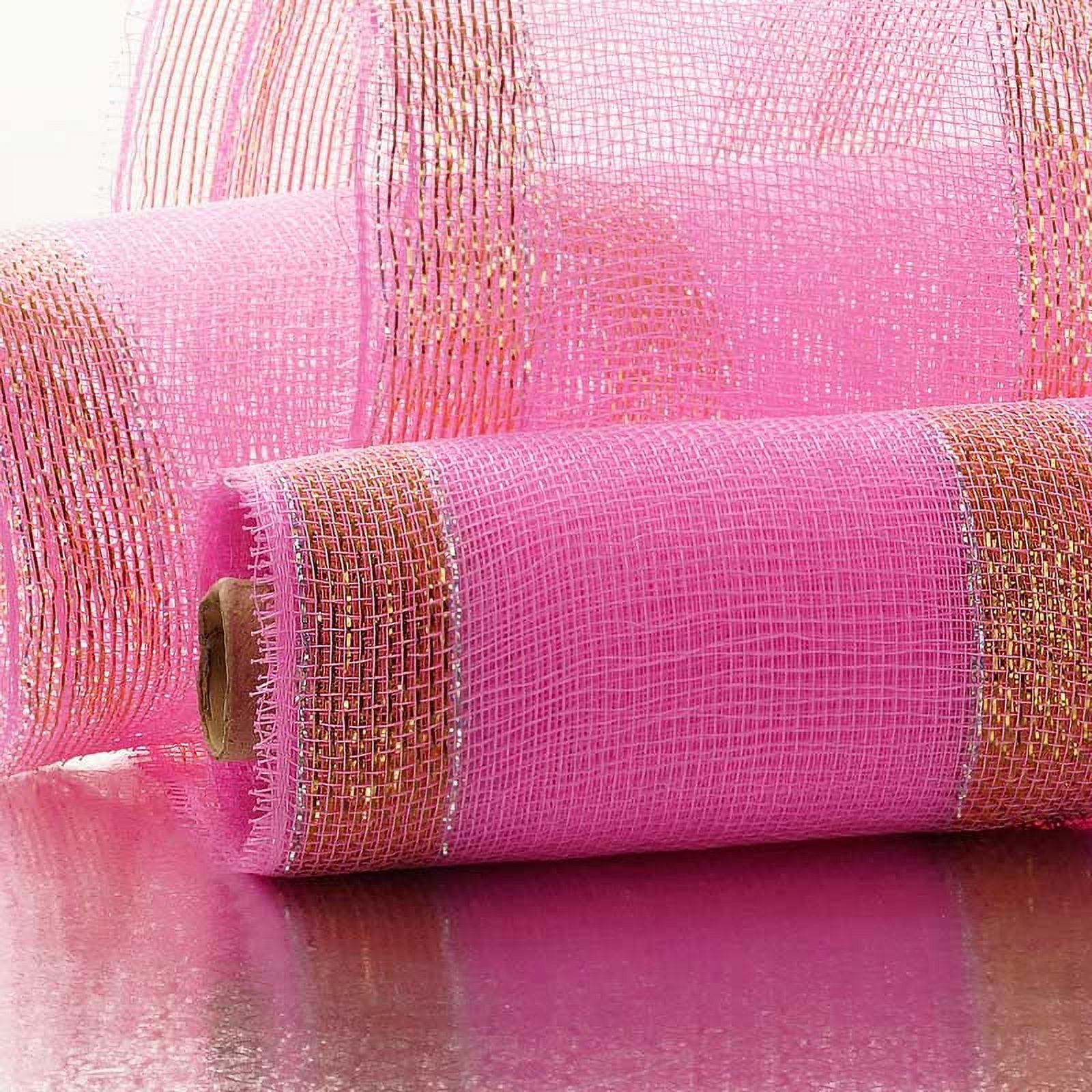 21" X 10 Yards Pink Deco Mesh W/Wide Metallic Stripes by Paper Mart ...