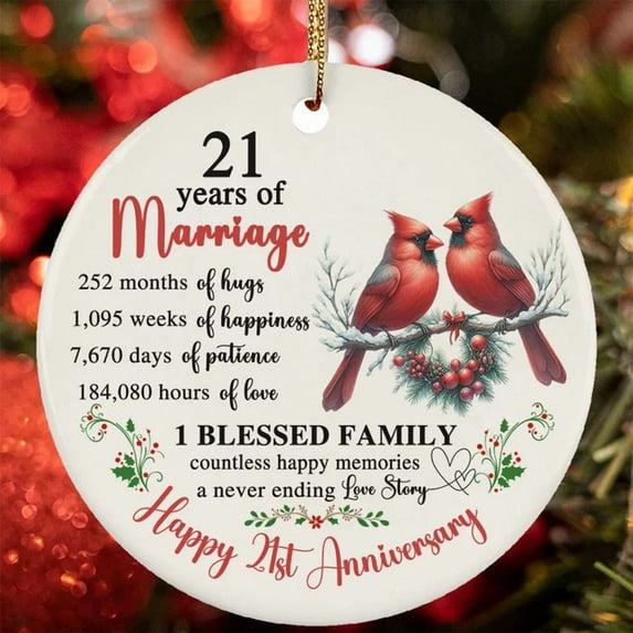 21 Year Of Marriage Ornament Happy 21st Anniversary Cardinal Love ...