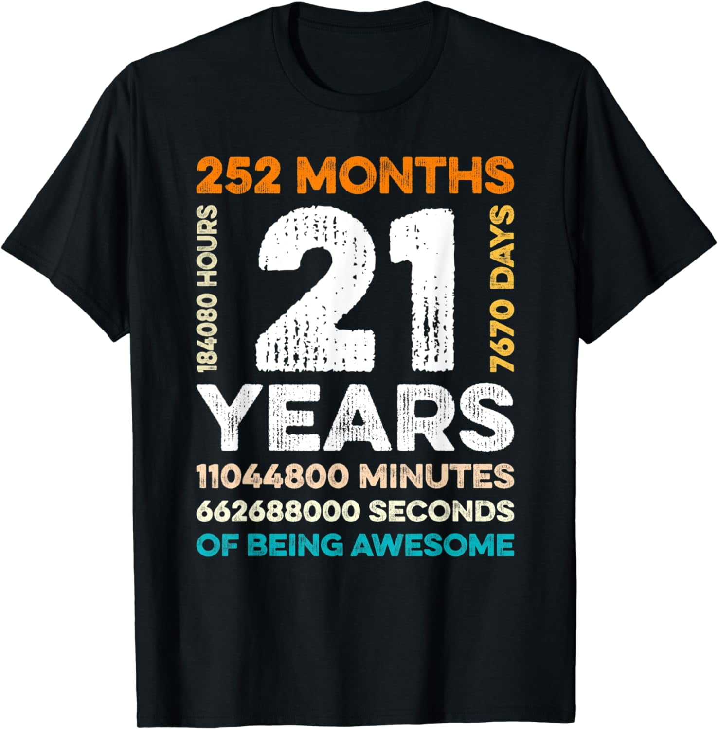 21 Years Old 252 Months Of Being Awesome 21th Birthday Gifts T-Shirt ...