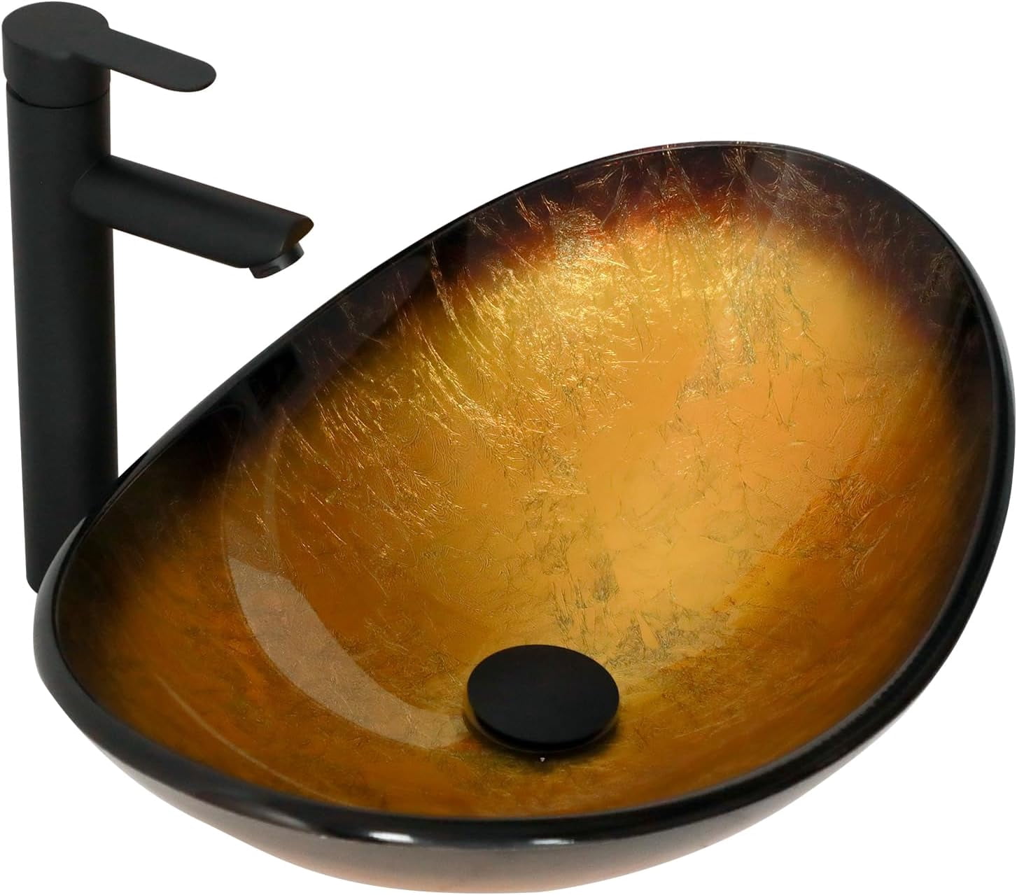 21" Yellow Glass Vessel Sink with Faucet and Drain Combo for Bathroom ...