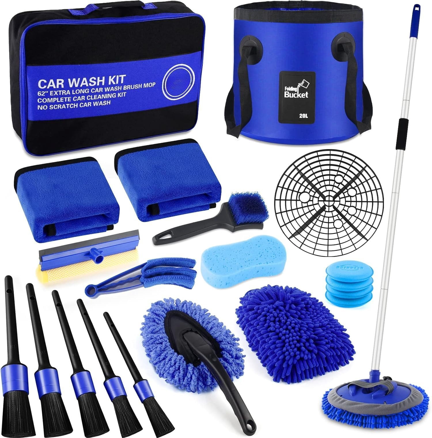 21 count Wash Kit,62" Wash Brush Mop with Long Handle, Cleaning Kit ...