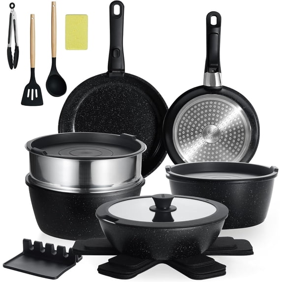 21 count ceramic cookware set,Nonstick ceramic pan, Removable Handle ...