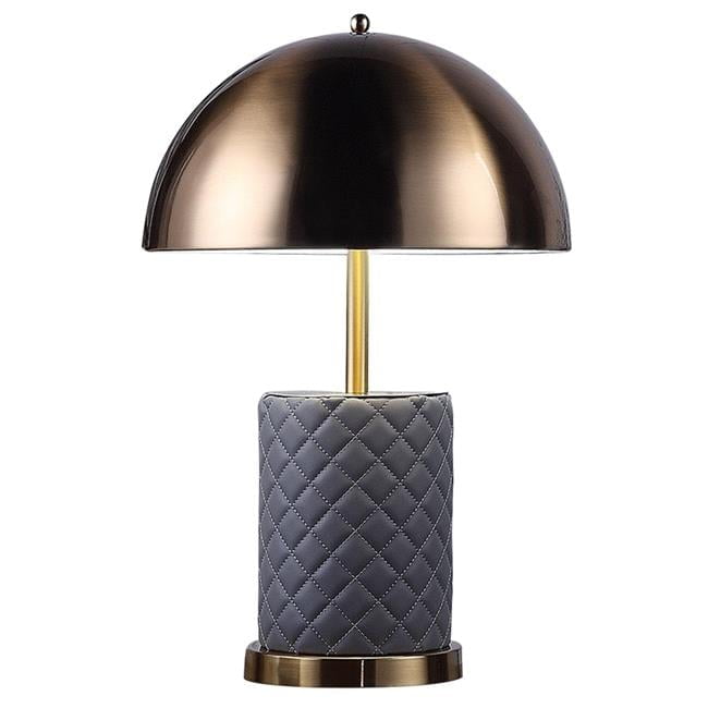 21 in. Aria Faux Leather Round Base Table Lamp with Dome Shade, Brass ...