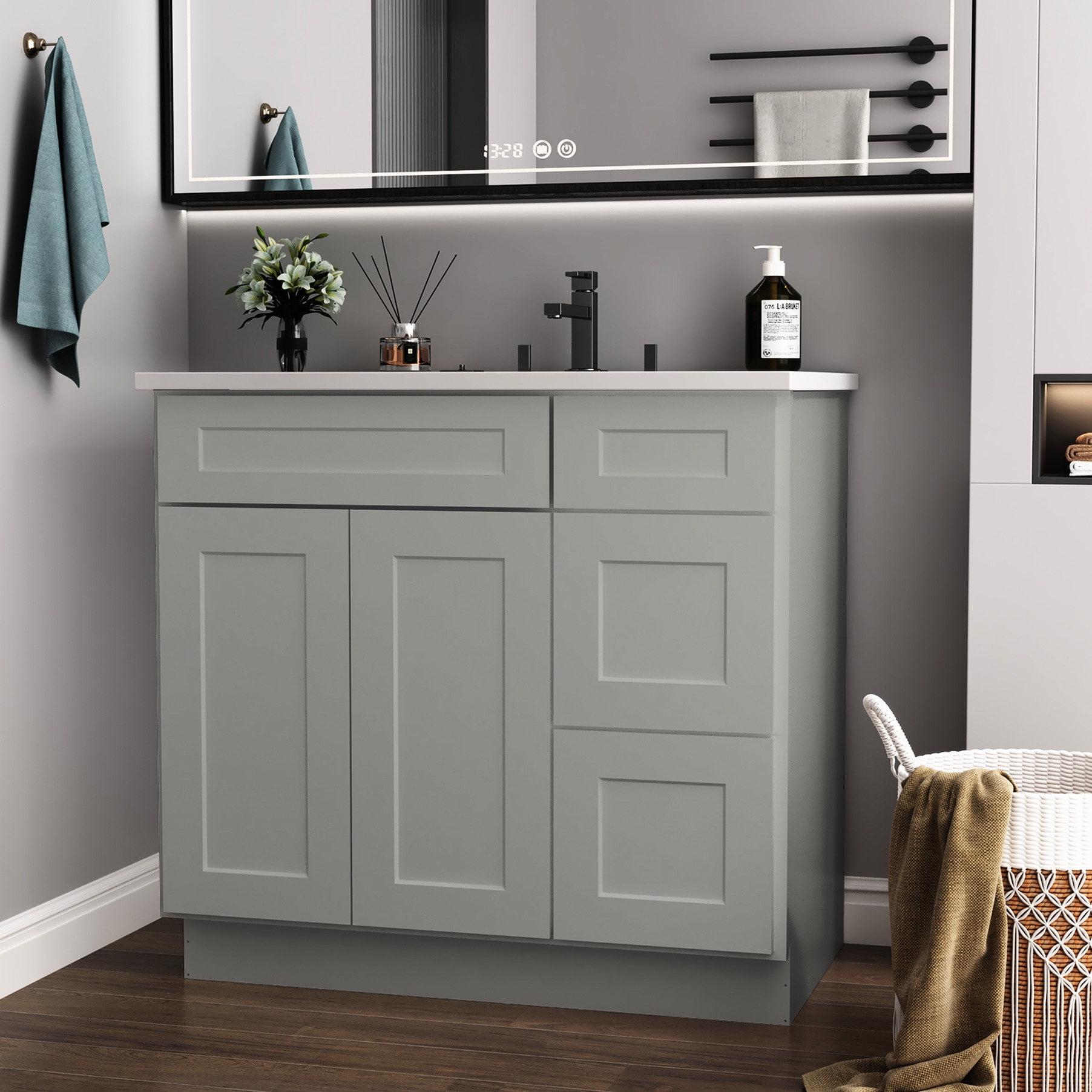 21 in. D Shaker Grey Plywood Kitchen Vanity Sink Base Cabinet | Sturdy ...