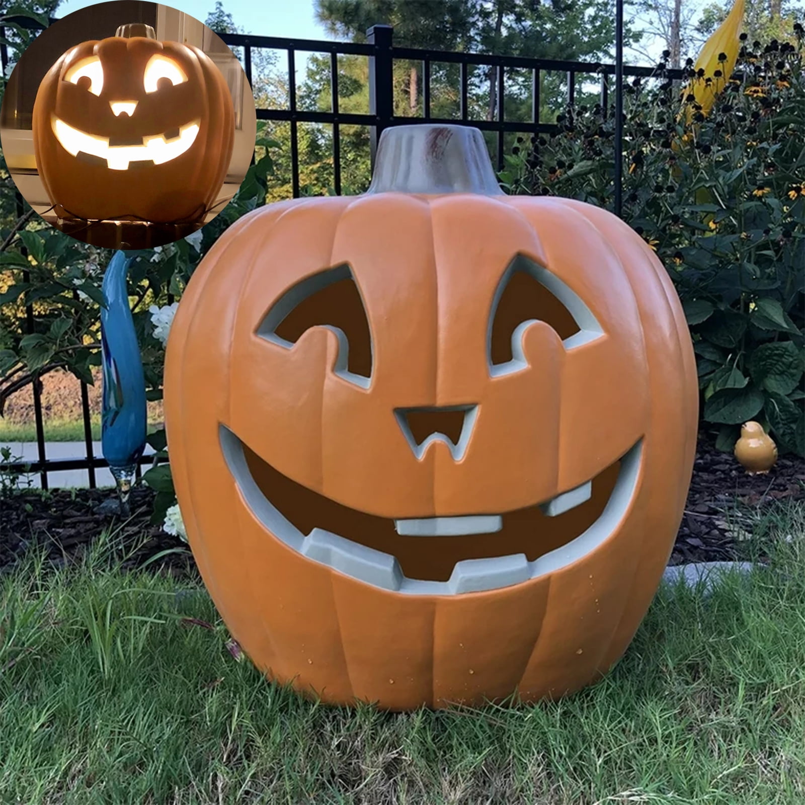 21 in Jack O Lantern Halloween Pumpkin Lantern with Pre-lit LED Bulbs ...